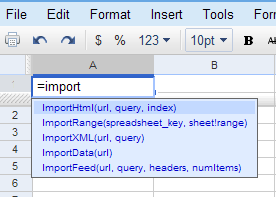 How to import an Html table, list or feeds into a spreadsheet
